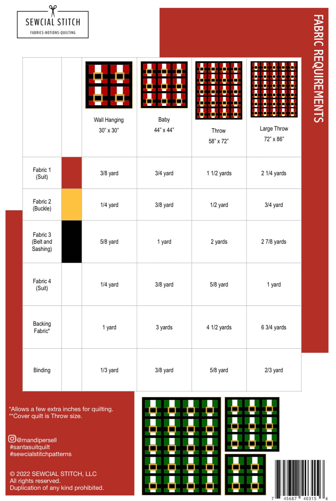 Santa Suit Quilt Pattern by Mandi Persell of Sewcial Stitch-PDF PATTER